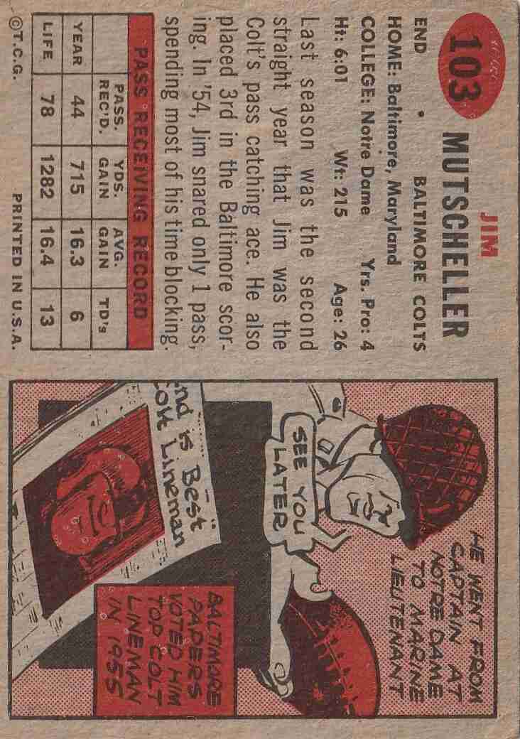 Sportlots Auctions: 1957 Topps #103 Jim Mutscheller Baltimore Colts