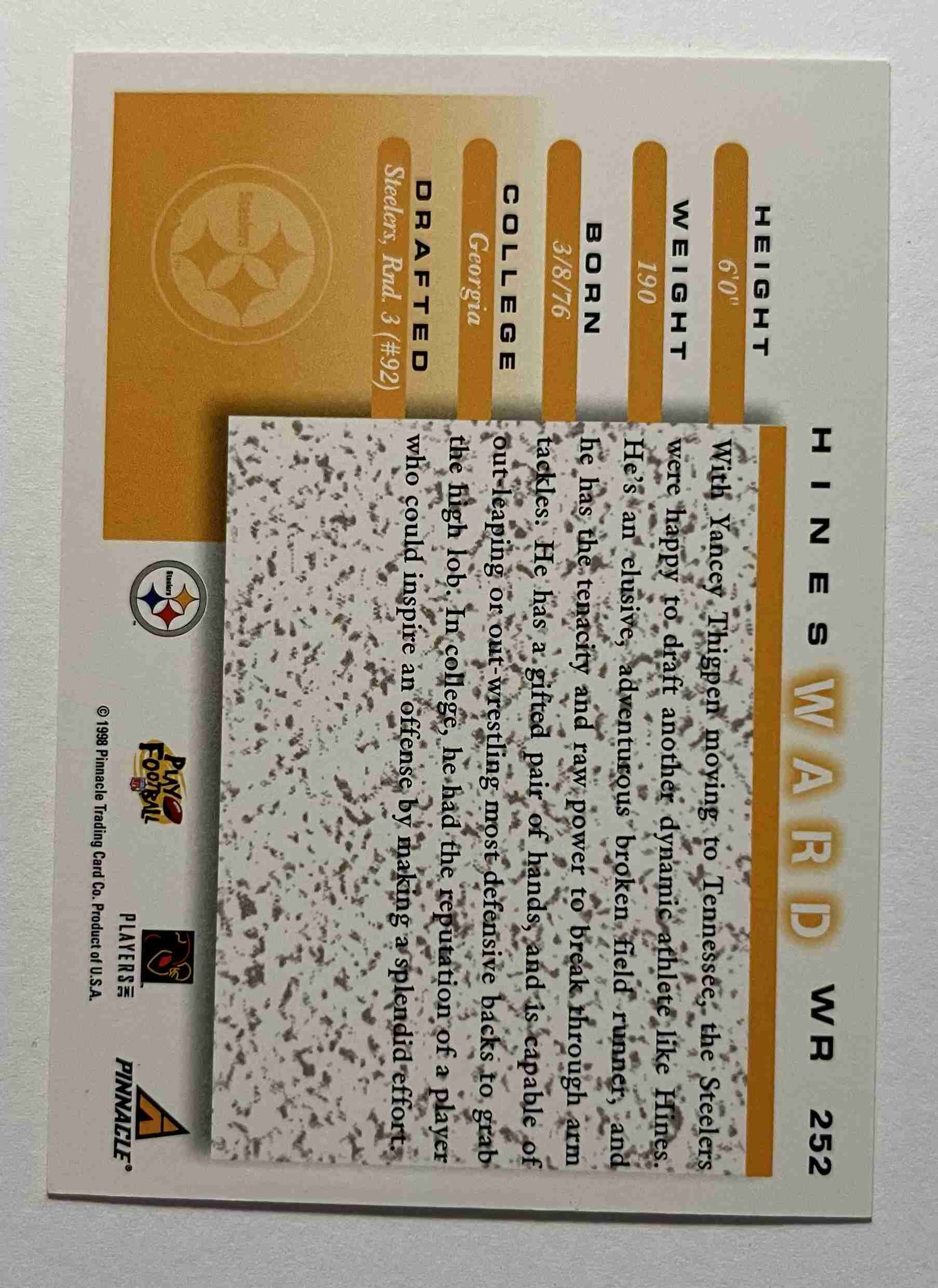 Sportlots Auctions: 1998 Score Hines Ward Rookie Card