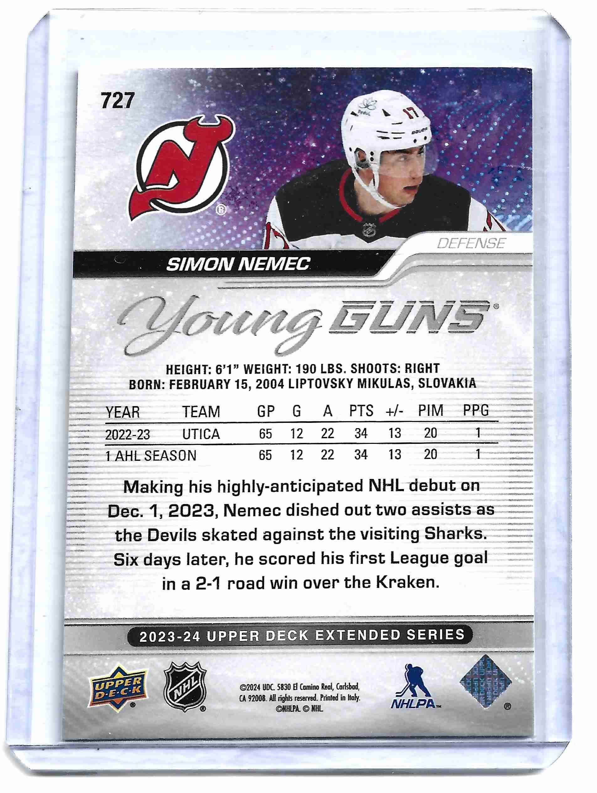 Sportlots Auctions: 2023/24 EXTENDED #727 SIMON NEMEC YOUNG GUNS